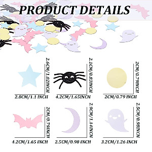 200PCS Halloween Party Confetti for Boys Girls - Pink Teal Black Table Scatter Confetti with Ghost Moon Bat Spider Star Circle Dots for Kids’ Halloween Theme Birthday Party Baby Shower Decor Supplies