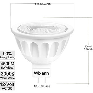MR16 LED Bulb, 50W Halogen Equivalent, 5W 12V 3000K Soft Warm White, 450Lm GU5.3 Bi-Pin Base, 12V Spotlight Bulb, 40 Degree Spot Lighting For Indoor/Outdoor Landscape Track Bulbs-Not Dimmable (6 Pack)