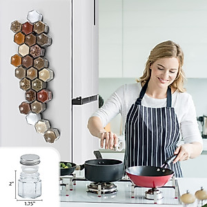 Homazing Set of 24 Magnetic Spice Jars for Refrigerator Hexagon Glass Magnetic Spice Jars for RV Travel Trailer Kitchen, Magnetic Glass Spice Containers with Magnetic Lids Shaker Lids and Labels