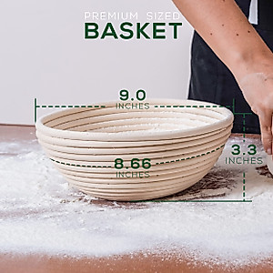 9 Inch HomeGenics Proofing Basket - With Scraper, Cloth Bag, and Recipe Book, Smooth and Splinter-Free Finish Bread Basket, Handcrafted, For Bread Making Tools Supplies