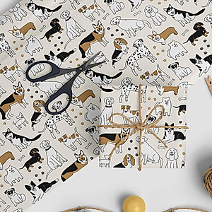 ZINTBIAL Dog Wrapping Paper for Birthday Baby Shower - Paw Print White & Black Puppys Gift Paper for Men Women Kids - 20 x 29 Inches, 6 Folded Sheets, Easy to Store…