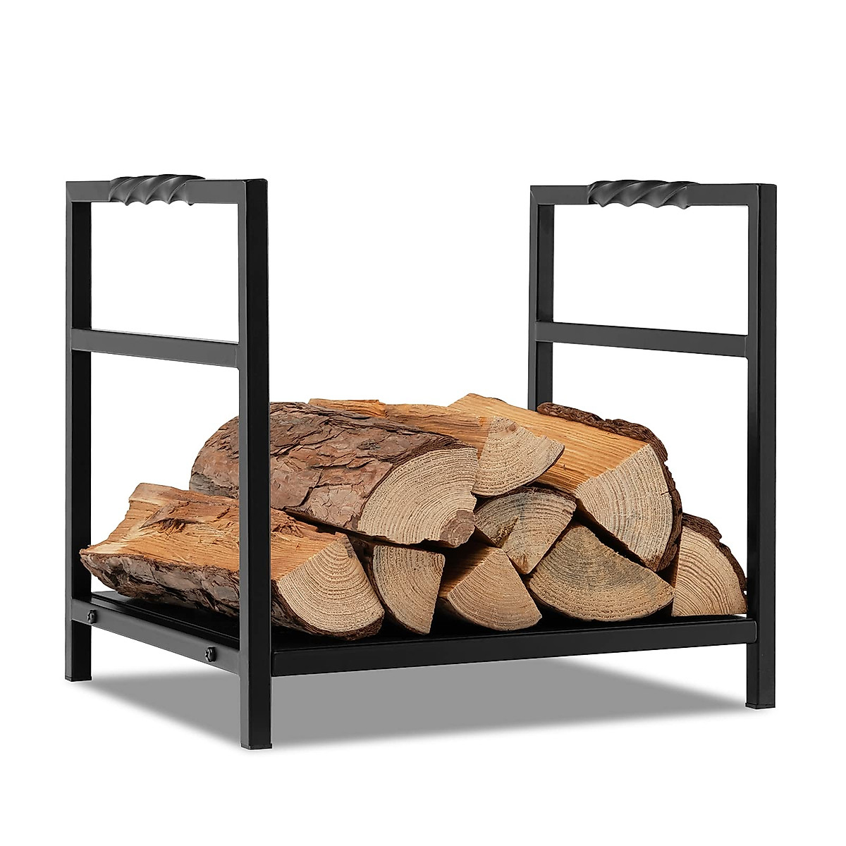 Goplus 16 Inch Small Firewood Rack, Indoor Outdoor Decorative Firewood Log Holder with Easy-to-Grab Handle & Raised Base, Heavy Duty Steel Wood Storage Stacker for Fireplace Fire Pit Fire Stove Patio