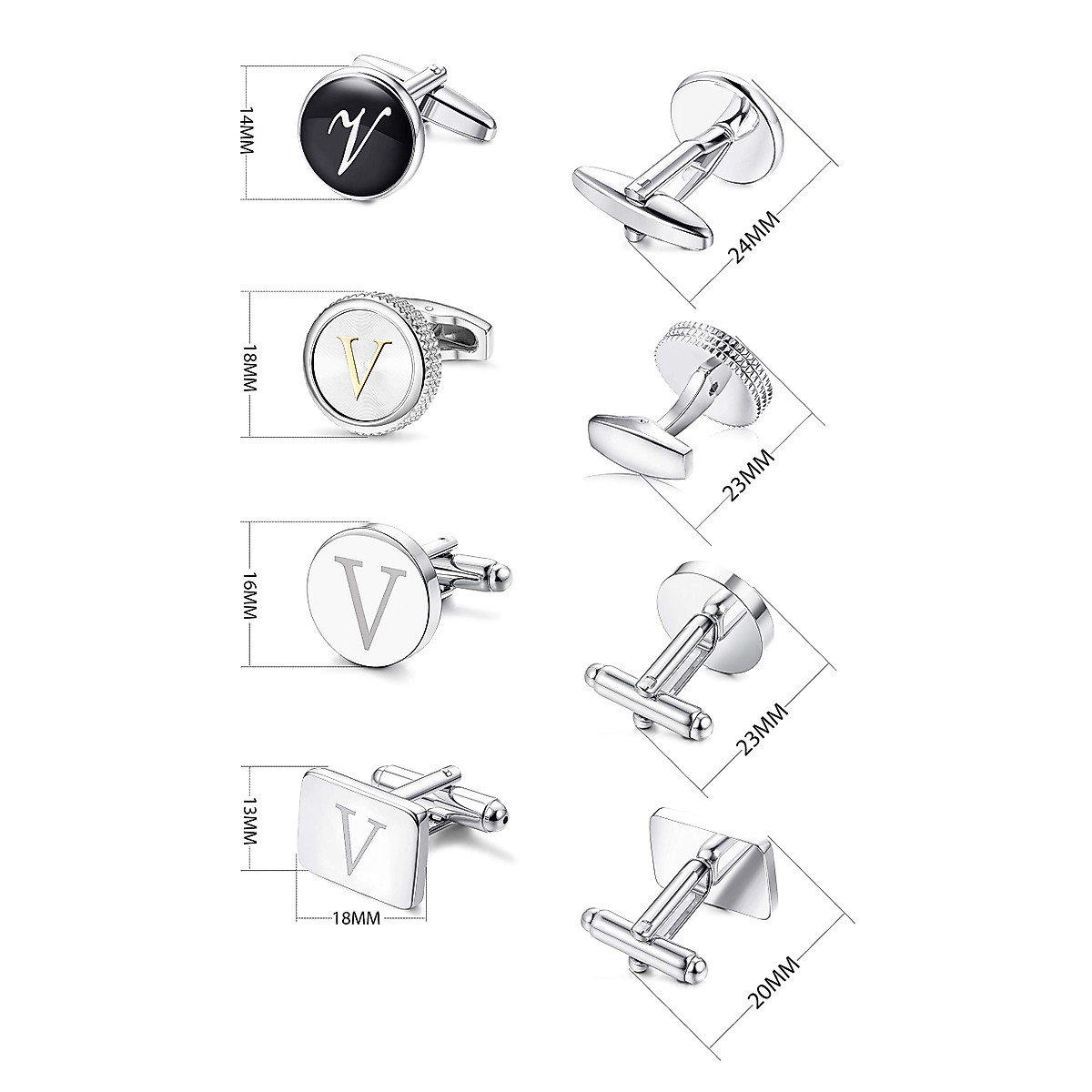 LOYALLOOK 4Pairs Men's Initial J Letter Shirts Cufflinks Engraved Shirt Cufflink Alphabet Set Fashion Dazzle Tuxedo Cufflinks Business Wedding Father's DayGift