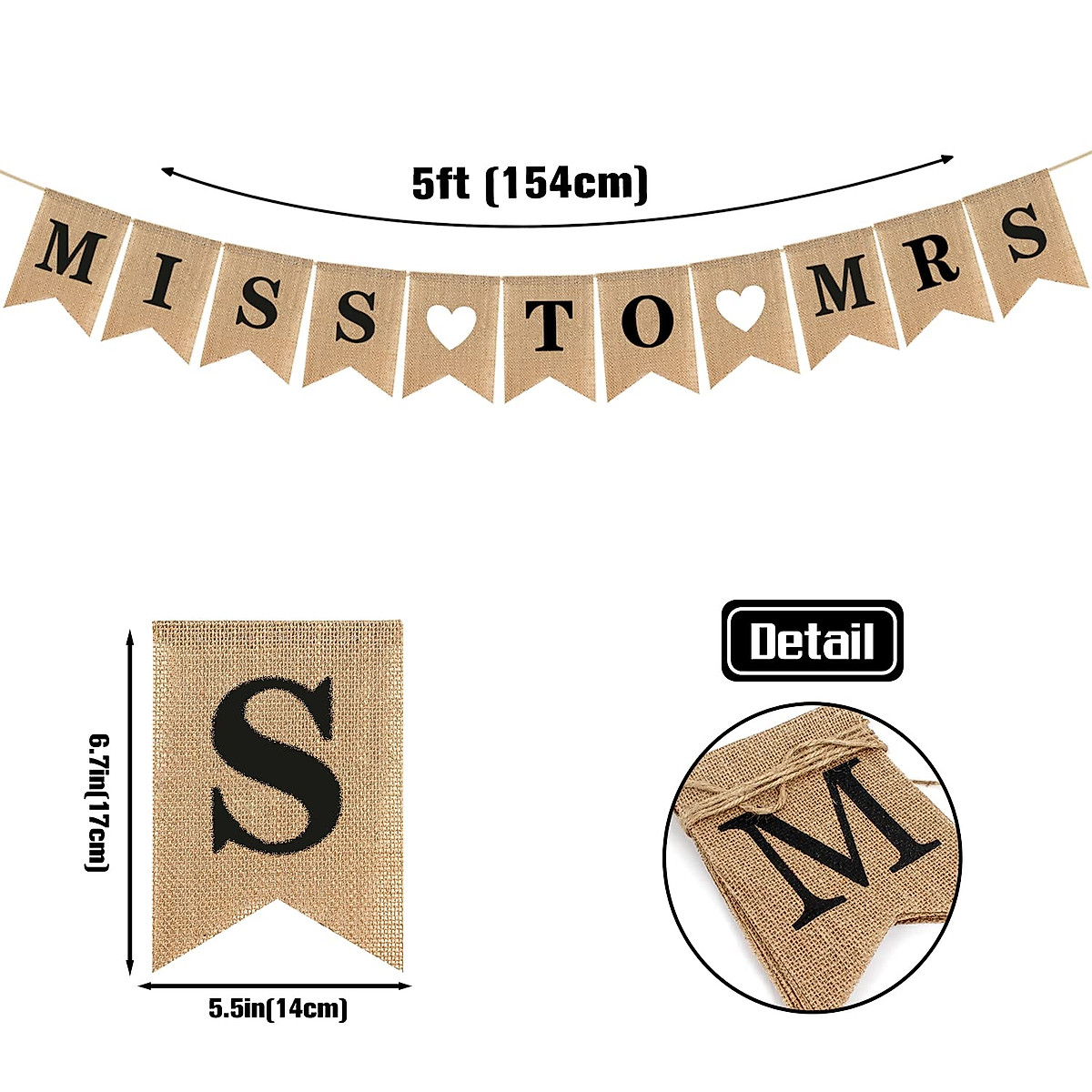 LINGTEER Miss to Mrs Burlap Bunting Banner - Perfect for Wedding Bridal Shower Bachelorette Party Decorations.
