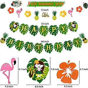 TREWAVE Tropical Luau Party Decoration Pack Hawaiian Beach Party Supplies Birthday Party Decor Including Felt Birthday Banner, Foil Coconut Tree, Balloons, Leaves, Cake Toppers, Pineapple Décors