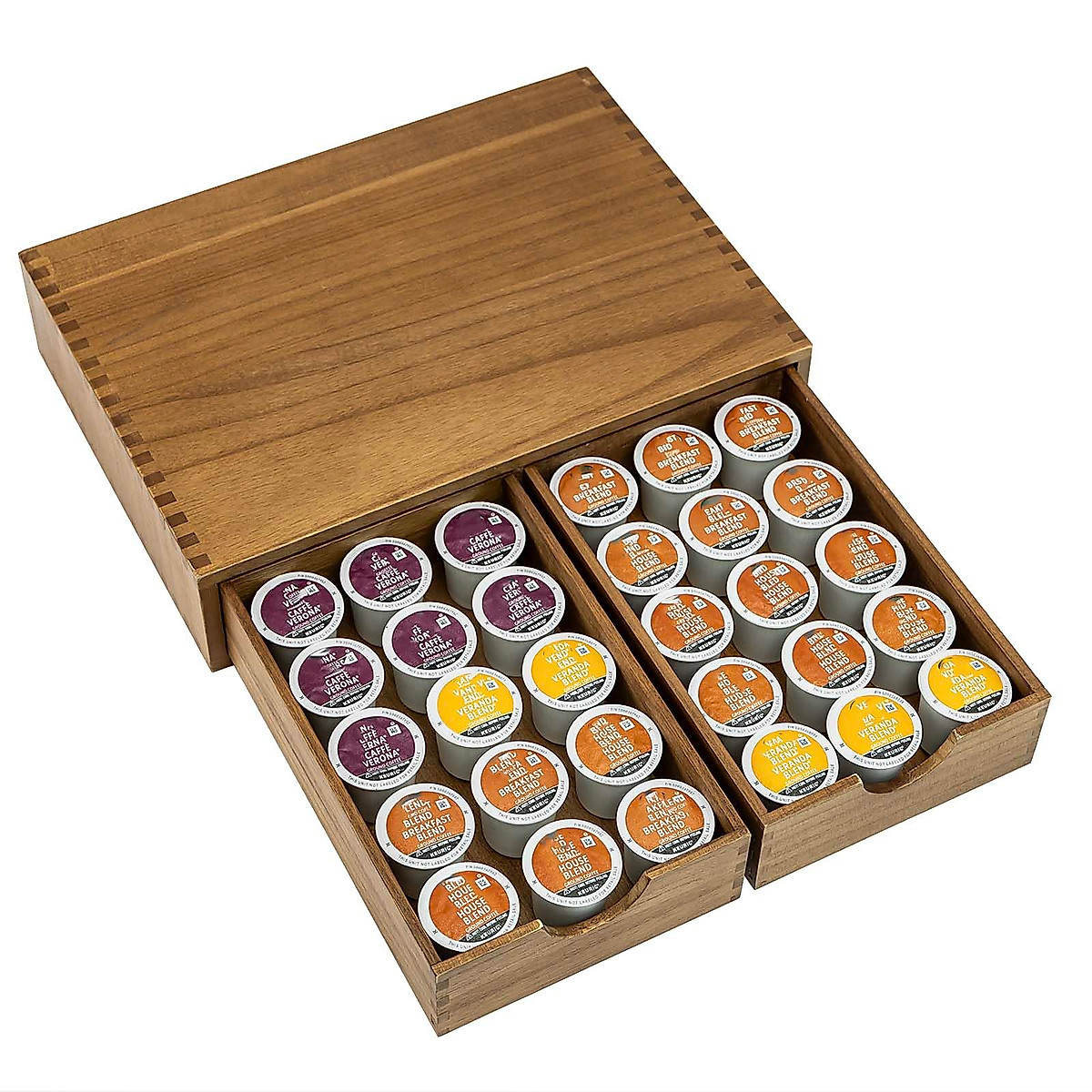 Wooden K Cup Organizer Coffee Pod Storage Box, Coffee Pods and Tea Organizer Holder, K Pod Drawer Coffee Maker Machine Stand, Organizador De Cafe, Kcup Drawer Organizer Under Brewer, 30 Pod Capacity