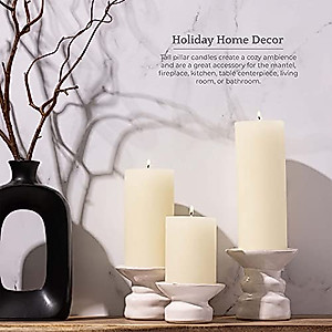 BASK Mottled Pillar Candles - Unscented Ivory Pillar Candles Set of 3 - Dripless Large Candles Pillar - Smokeless Ivory Pillar Candles for All Occasions