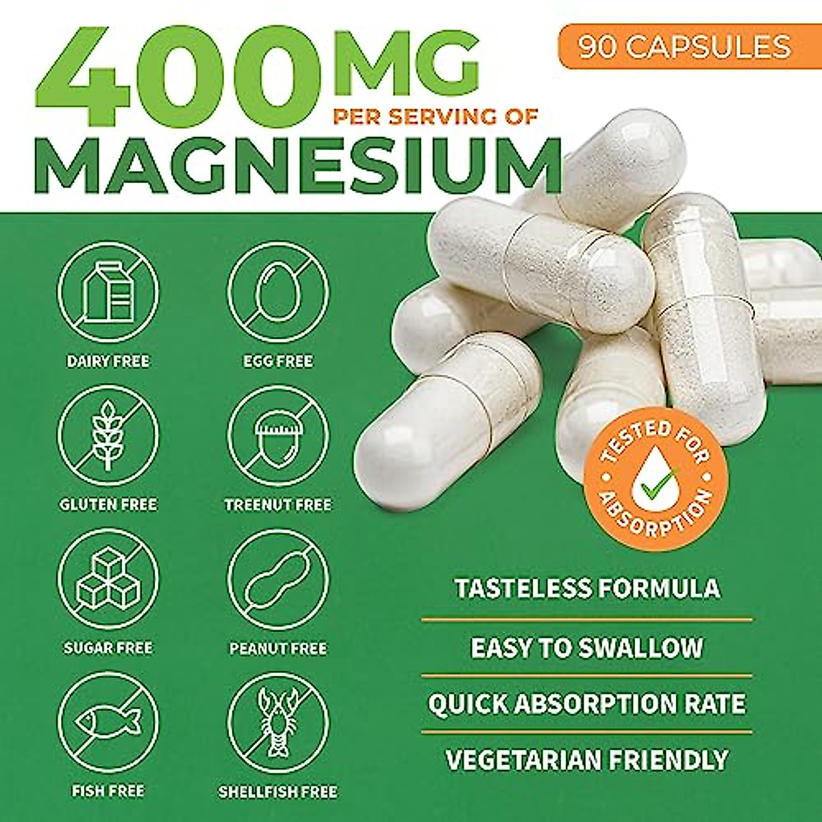 Pure Magnesium Glycinate Capsules - High Absorption Magnesium Glycinate - Pure Mag Bisglycinate for Stress, Bones, Muscles, Nerves, Sleep, Relaxation & Heart Health - Non GMO & Gluten Free (90 Count)