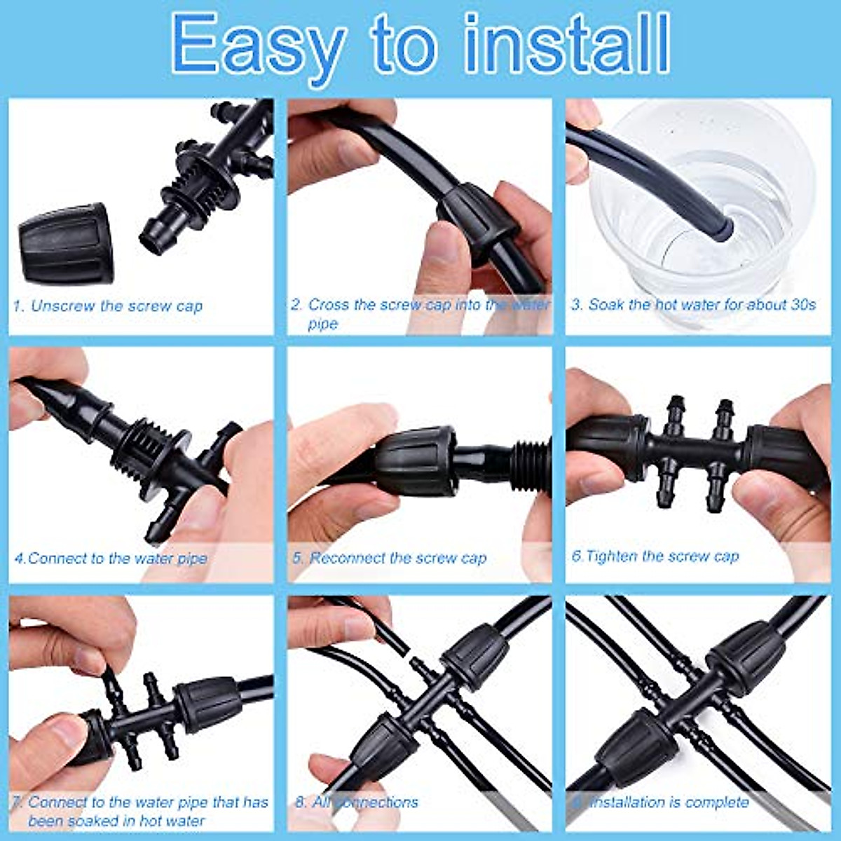 Kalolary 10PCS Barbed Tee 1/2 inch to 1/4 inch Irrigation Tube Anti-Drop Premiun Quality Fitting (fits 13mm ID/ 4mm ID), 16mm PE Pipe Lock Female Connector to 47 Pipe Variable Diameter Six-Way Adapter