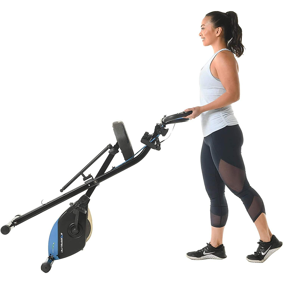 Exerpeutic Bluetooth Smart Foldable Bike with Resistance Bands and Free MyCloudFitness App, Black Folding Bike