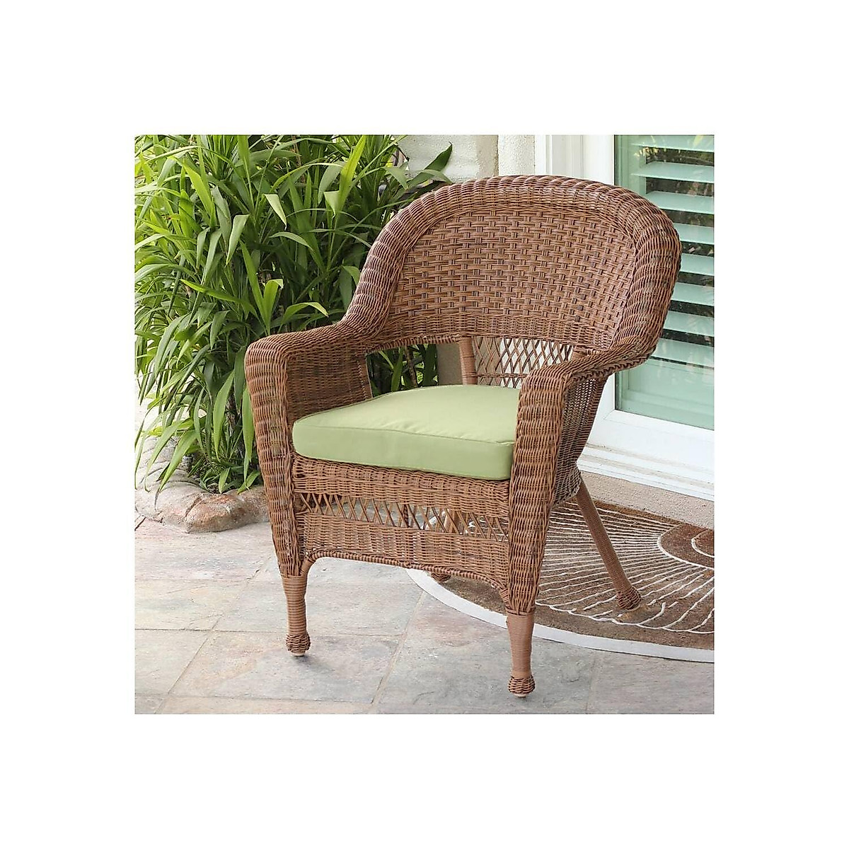 Jeco Honey Wicker Chair with Green Cushion