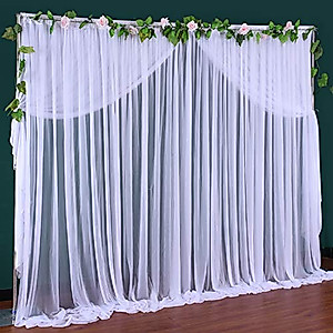 10 ft X 7 ft White Tulle Backdrop Curtains for Weddings Bridal Shower Birthday 2 Layers Wrinkle Free White Backdrop Thick Drapes for Photography Decorations 5 ft X 7 ft, 2 Panels