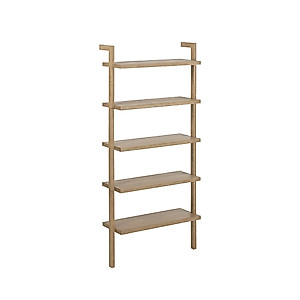 Nathan James Beacon 5 Tier Bookshelf, Wall Mounted Bookcase, Solid Wood Bookshelf in Wire Brushed Finish, Boho Rustic Bookcase