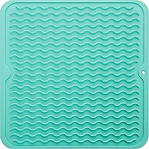 ZLR Silicone Dish Drying Mat for Kitchen Counter- Eco Friendly Food Grade Silicone Drying Mat - Easy to Clean Heat Resistant Dish Mat (Mint Green, M (12" x 12"))