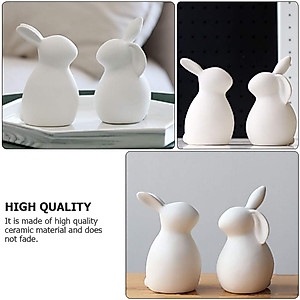 Amosfun Ceramics Bunny Figurine Easter White Bunny Figurines Home Decor Rabbits Ornaments for Home Easter Garden Micro Landscape Decorations White