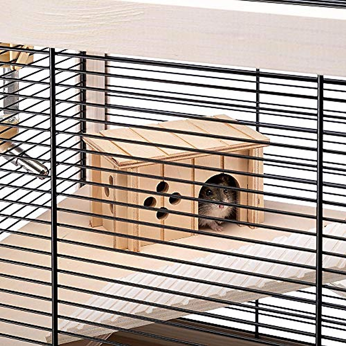 Ferplast HAMSTERVILLE Hamster Habitat Cage, Sturdy Wooden Structure, Black