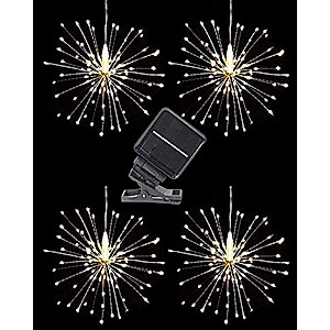 4 Pack Solar Fireworks Lights Clip On Lights 150 LED Waterproof Fairy String Lights 8 Modes Lighting Outdoor Lights Christmas Lights for Garden Patio Party Wedding Decorative (Warm White)