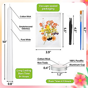 MTLEE 30 Pack Pressed Flower Candles Making Kit 6 Set Dried Pressed Flowers 12 White Taper Candles 10 White Tealight Candles with Tweezers Brush for DIY Candles Crafts Birthday Wedding Party Favors