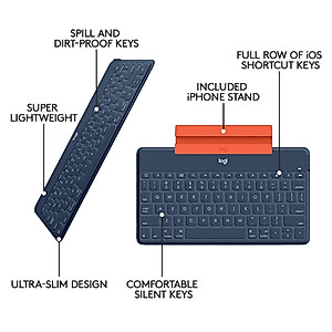 Logitech Keys-to-Go Super-Slim and Super-Light Bluetooth Keyboard for iPhone, iPad, Mac and Apple TV, Including iPad Air 5th Gen (2022) - Classic Blue