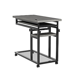 Tribesigns Small Portable Desk with Power Outlet, Height Adjustable Sofa Couch Bedside Laptop Table with Wheels, Mobile Standing Desk Rolling Computer Cart C Side Table with USB Ports