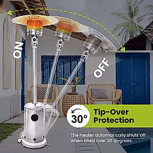 Patio Heater - Propane Outdoor Heater 48000BTU, Outdoor Patio Heater with Overheat Protection, with Wheels for Restaurants, Garden and Commercial Use (PPH-STS)
