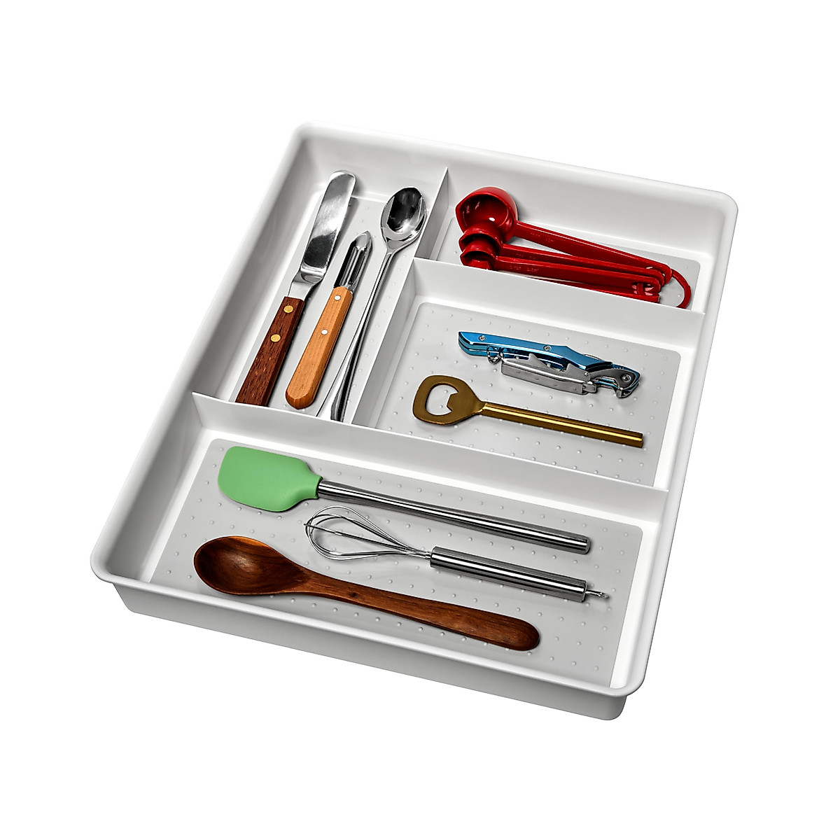 madesmart - 15222 Basic Gadget Tray Organizer - White | BASIC COLLECTION | 4-Compartments | Multi-Purpose Storage | Non-slip Lining | Easy to Clean | Durable | BPA-Free