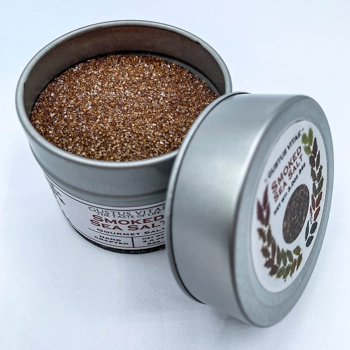 Natural Smoked Sea Salt | Non GMO Verified | Magnetic Tin | Finishing Salt | 3.0oz | Crafted In Small Batches By Gustus Vitae | #24