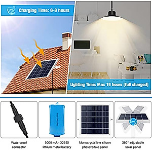 NIORSUN Solar Lights Outdoor, LED Solar Pendant Light 3000K|4000K|5000K| Dimmable Lighting with Remote Control, 16.4ft Cable IP66 Waterproof for Patio, Garage, Camp, Chicken Coop, Shed Barn