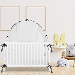 YOMECHEO Baby Crib Tent, Baby Safety Crib Tent to Keep Baby from Climbing Out and Falling, Crib Net to Keep Baby in，Baby Crib Cover Against Cats, Easy Set Up with Stable Rods Structure and Snaps