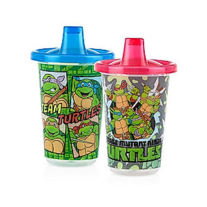 Nuby 6 Pack Wash or Toss Reusable Cups & Lids with Spout, Nickelodeon Teenage Mutant Ninja Turtles, 10 Oz