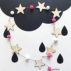 wsloftyGYd Nordic Household Wooden Star Fluffy Ball Hanging Ornament Kids Girl Room Decor Rose Red+White