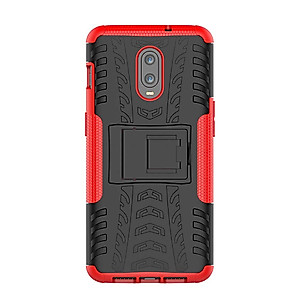 Phone Case for Oneplus 7 6T with Tempered Glass Screen Protector Cover and Stand Hard Rugged Hybrid Cell Accessories Oneplus6T A6013 Oneplus7 GM1900 One Plus6T 1+ Plus7 1 Plus 1plus Cases Black Red