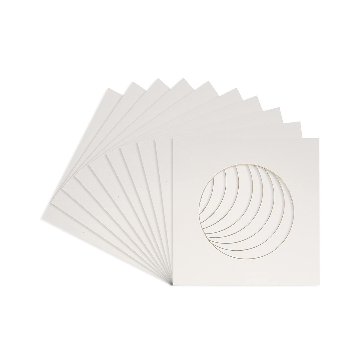 CountryArtHouse White Acid Free 12x12 Circle Picture Frame Mat with White Core Bevel Cut for 8x8 Pictures - Fits 12x12 Frame - Pack of 10 Matboard Show Kits with Acid Free Backings & Clear Bags