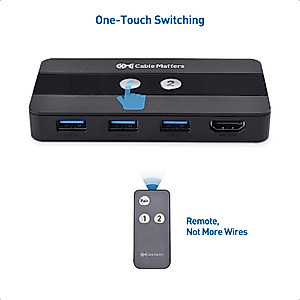 Cable Matters USB 3.0 KVM Switch HDMI 4K@60Hz for 2 Computers, HDMI KVM Switch 2 Port, KVM Switches (KVM HDMI Switch) with 4K 60 Hz HDMI Video & 3X 5Gbps USB Ports - RF Remote Control Switch