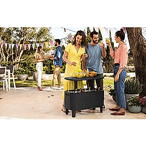 KETER Breeze Bar Outdoor Patio Furniture and Hot Tub Side Table with 14.8 Gallon Beer and Wine Cooler, Dark Grey & Teal
