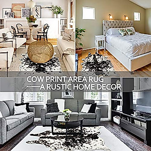 Yincimar Faux Cowhide Rug Extra Large Cow Print Area Rug 5.2ft x 6.6ft Non-Slip Animal Hide Carpet for Bedroom Living Room Western Home Office Decor (Black/Grey/White)