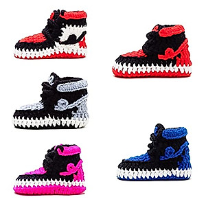 Itzzy Bitzzy Baby Sneakers - Crochet Shoes for Babies - Soft Booties for Boys and Girls - Soft Soled Non-Slip Slip On High Top Shoes - (IB-1s, Black and Red, 9cm for 0-3 Months Old)