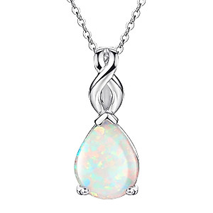 Michooyel 925 Sterling Silver Opal Pendant Necklace Teardrop Birthstone Infinity Necklace for Women 18"