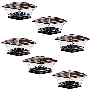 Solar Post Cap Lights 2 Lighting Modes Outdoor LED Lighting Deck Fence Cap Light Warm White/Bright White Lighting Suitable for 4x4 Wooden Posts (6pk, Brushed Copper)