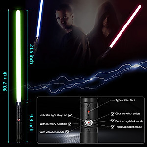 Oomyeh 2Pack FX Dueling Lightsaber Battle Sounds Metal Hilt Update 20 Colors Changeable 4 Modes 2 in 1 Light Sabers Perfect Christmas Halloween Present for Kids