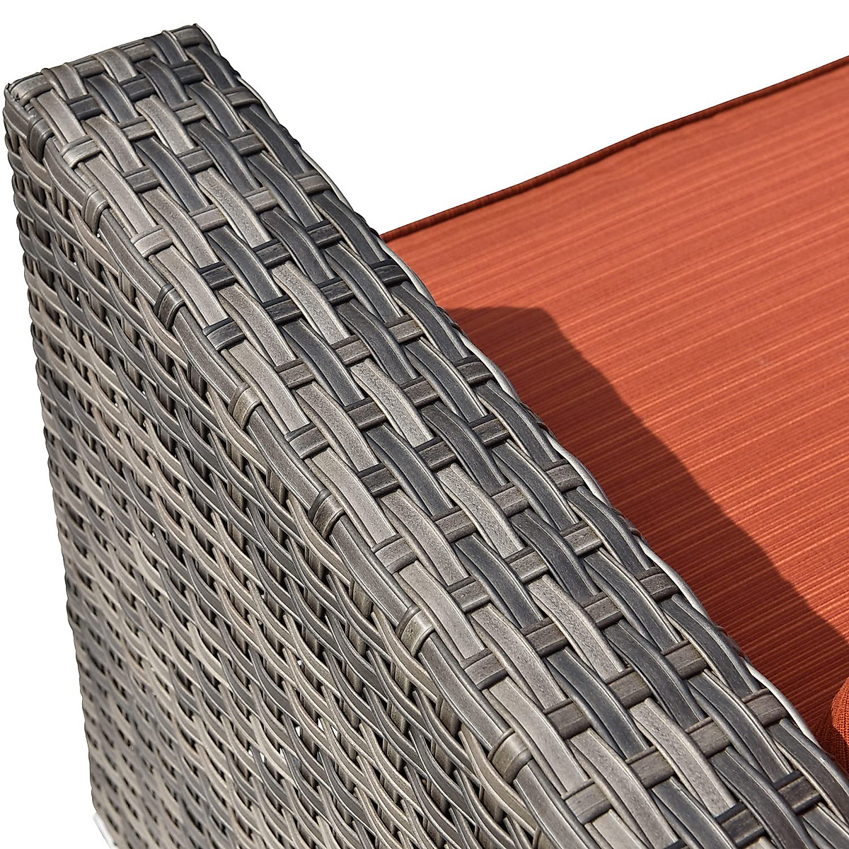 XIZZI Patio Furniture Sectional Sofa with Glass Table 7 Piece Outdoor Patio Furniture Sets All Weather Wicker Rattan Couch, Backyard Patio Conversation Sets (Orange Red)