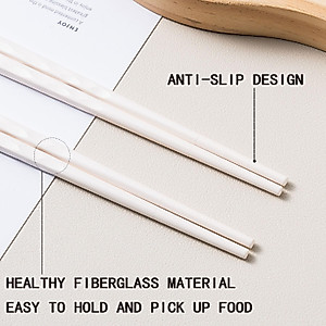 HuaLan 5 Pairs Fiberglass Chopsticks, Reusable Chopsticks Dishwasher Safe, Lightweight Chop Sticks,Japanese Chinese Chopsticks Sets,Non-Slip, 9 1/2 inches,Ivory White