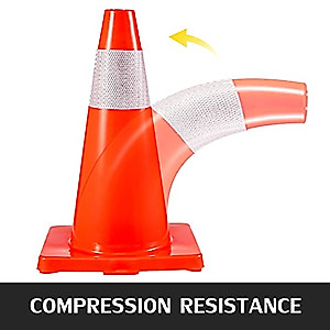 VEVOR 12Pack 18" Traffic Cones, Safety Road Parking Cones PVC Base, Orange Traffic Cone with Reflective Collars, Hazard Construction Cones for Home Traffic Parking