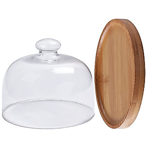 Cabilock Wood Cake Stand with Glass Dome Cheese Board Covered Platter Cake Plate Serving Tray Cupcake Dessert Display for Pies Appetizers Wedding Birthday Party Holiday Treats 15cm
