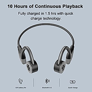 Bone Conduction Headphones, RR SPORTS Open Ear Bluetooth Headphones Wireless Sports Earphones with Built-in Mic, 10 Hrs Playtime Sweat Resistant Headset for Workout, Running, Cycling (Black & Grey)