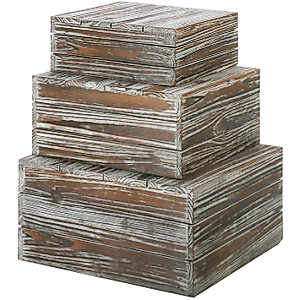 MyGift 3 Piece Rustic Solid Torched Wood Dessert Cake and Cupcake Stand, Decorative Box Display Risers