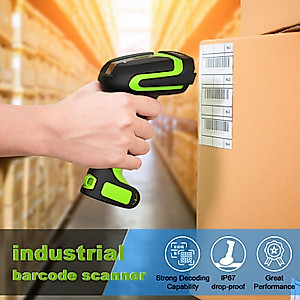 Alacrity Upgraded 2D Wireless Industrial Barcode Scanner with Wireless Charging Base,Bluetooth & 433MHz Wireless 2-in-1 1968ft Transmission Distance,Auto-scanning Available,Working on DPM Code