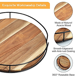 Lazy Susan Organizer, HYMENEX Lazy Susan Turntable for Cabinet Acacia Wood Lazy Susan for Table 13-inch Lazy Susan Organizer for Cabinet Spice Fridge Pantry Countertop, 360 Degree Turntable