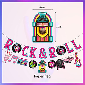 25 Pieces 50's Party Decorations Include Rock and Roll Banner, 50s Theme Hanging Swirls and Honeycomb Centerpieces for 1950s Party Decorations, Back to 50's Rocking Party Supplies
