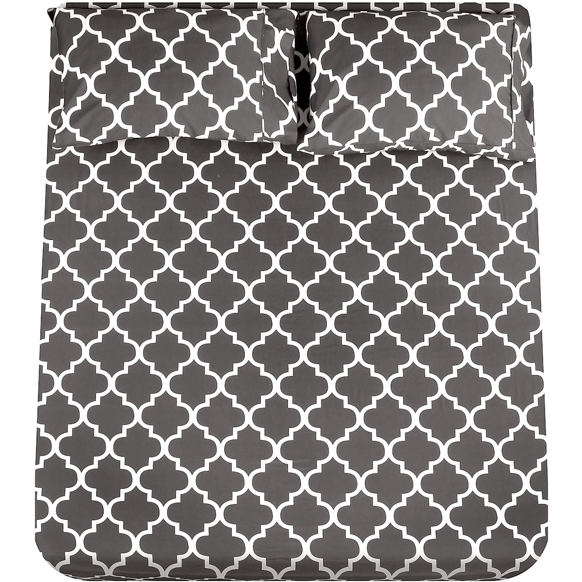 Utopia Bedding Full Sheet Set, Soft Microfiber 4 Piece Bed Sheets with 15" Deep Pocket - Easy Care Brushed Microfiber (Quatrefoil - Grey)
